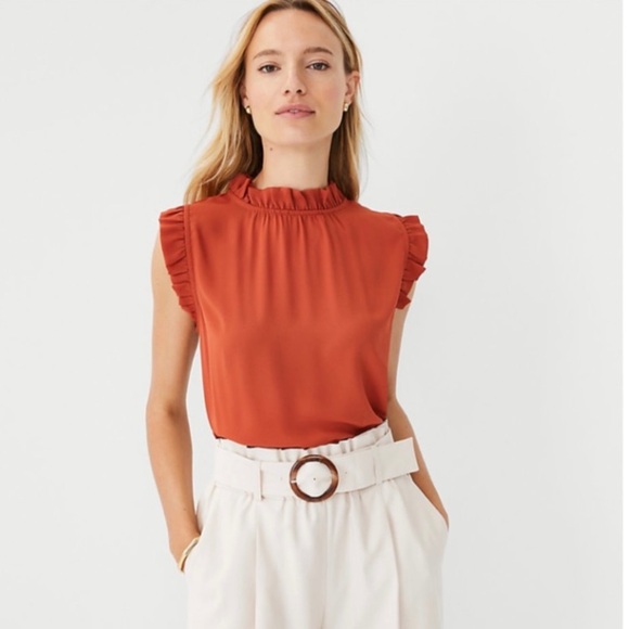Ann Taylor | Tops | Ann Taylor Mixed Media Ruffle Neck Shell In Rich ...
